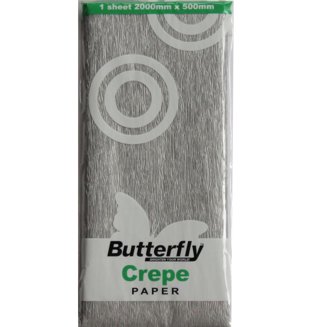 Crepe Paper - Silver, 2m x 500mm – Honey Bee Online